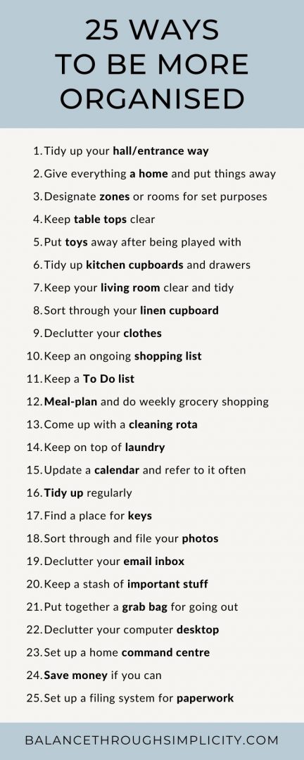 25 Ways to Be More Organised at Home and in Life - BALANCE THROUGH ...